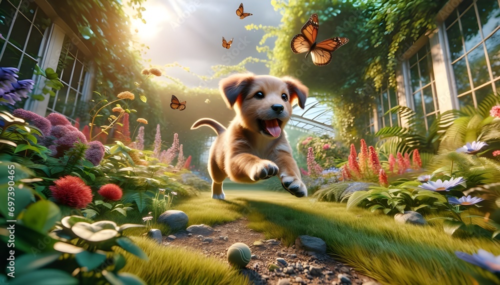 Adorable chiot en extérieur, portrait d'un petit mammifère joli et ...