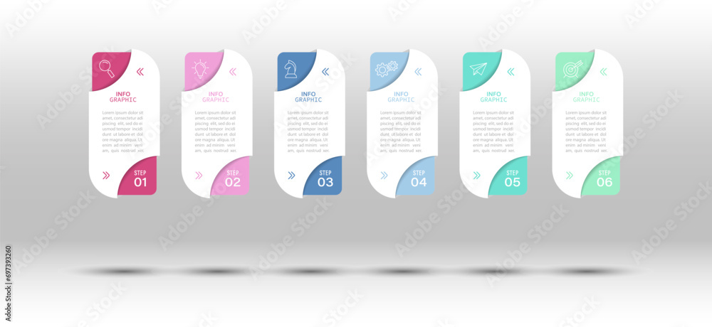 Business infographics. 6 stages of achieving the goal. Stages of the ...