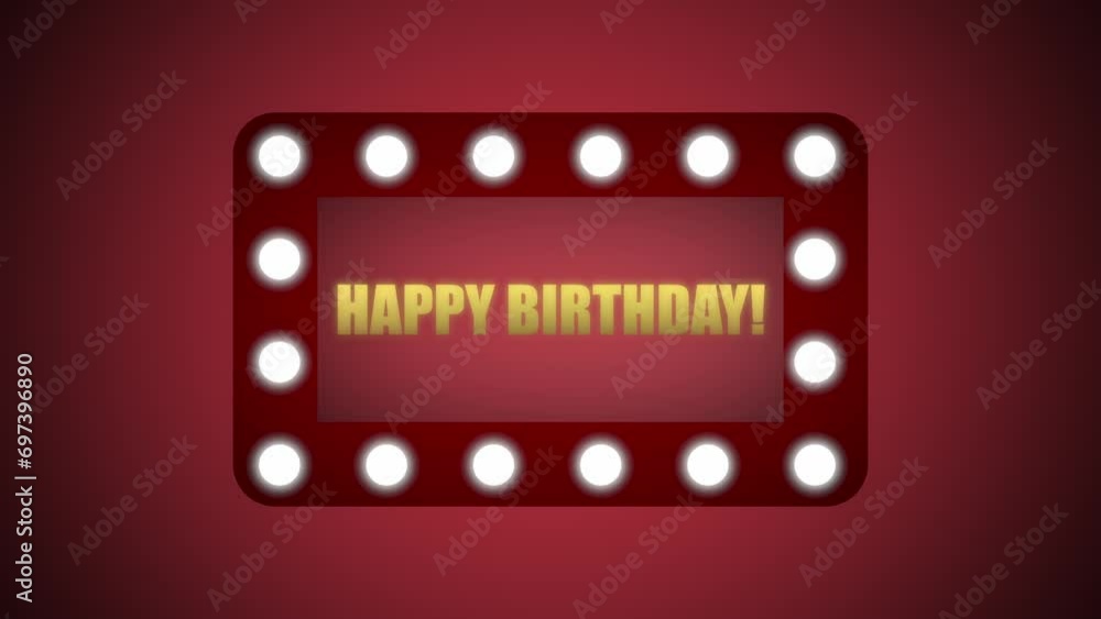 Animated sign with light effect displaying „Happy Birthday". Animation ...
