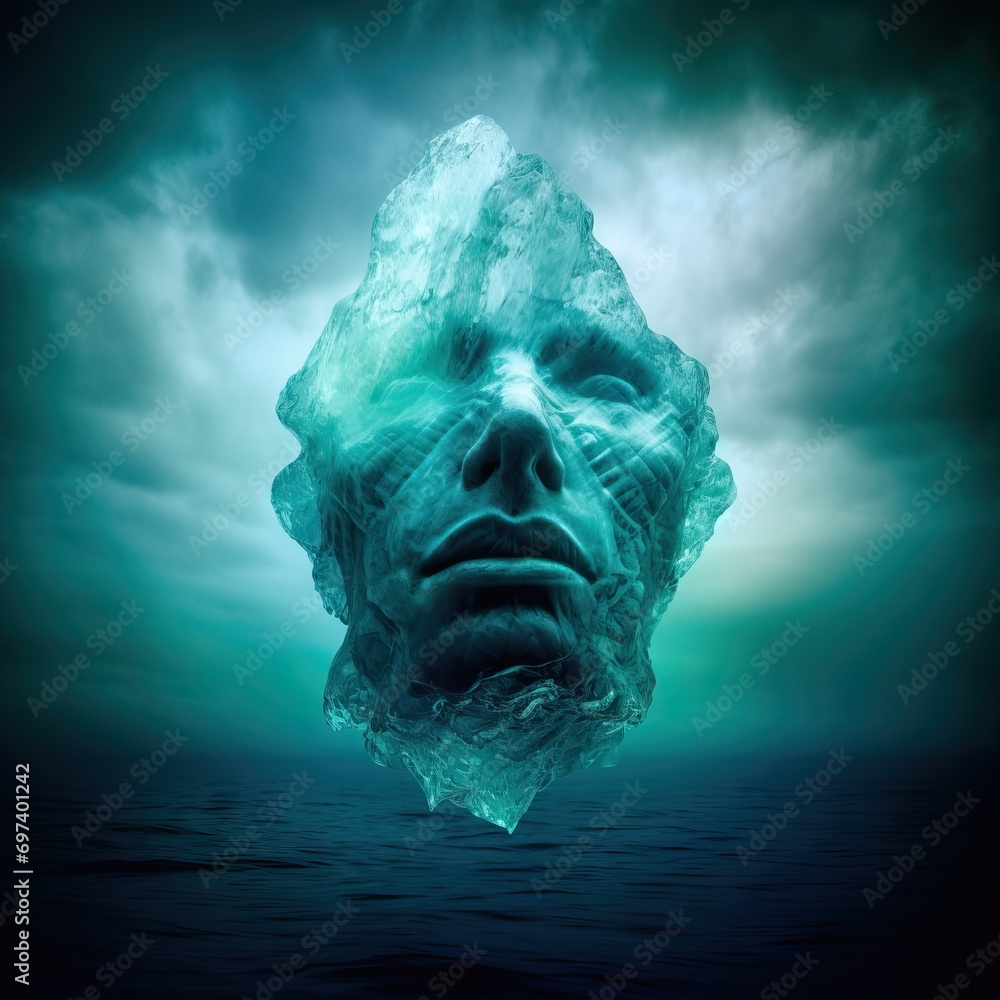 Surreal image of a massive iceberg shaped like a human face rising ...