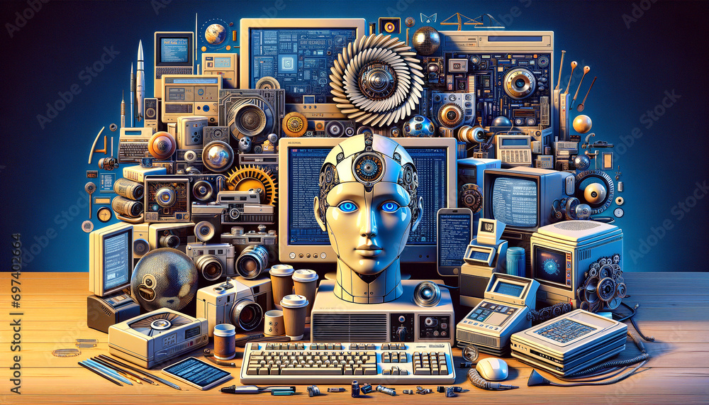 Retro 1990s-inspired AI systems with vintage computer screens and ...