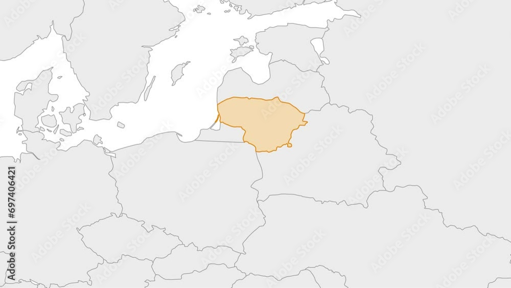 Animation of Lithuania country map on the world map. Animation of map ...