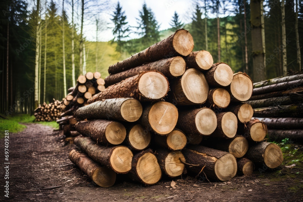 Logging Operation, Stacked Wood Piles in the Woods Stock Photo | Adobe ...