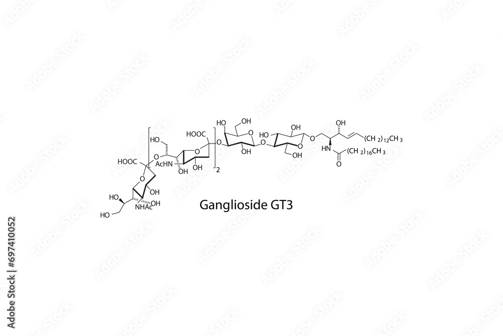 Molecular structure diagram of Ganglioside GT3 white Scientific vector ...