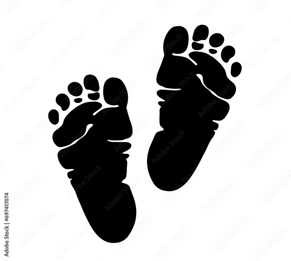 Baby feet cut files, vector illustration, black silhouette, kid ...