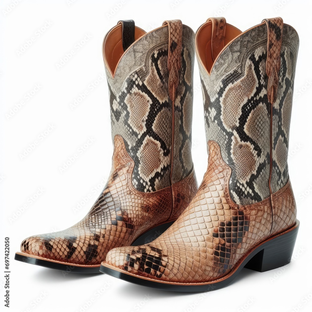Pair of Snake Skin Cowboy Boots Isolated on White Stock Illustration ...