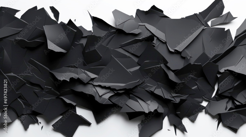 Array of torn black paper pieces arranged horizontally, creating a ...