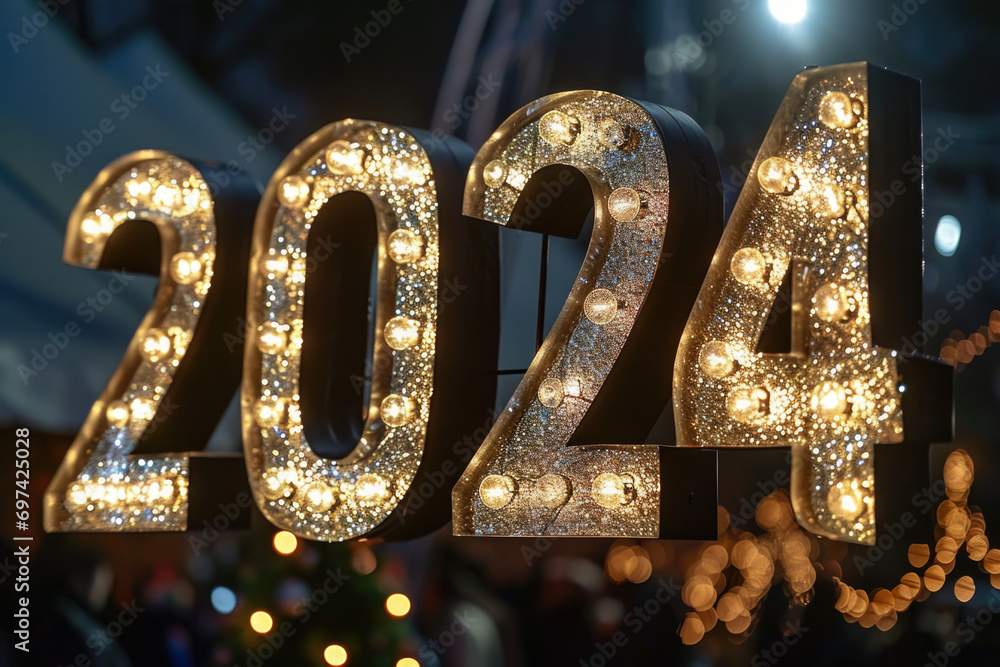 Glowing 2024 Numbers with Blurred Festive Lights Background Stock Photo ...