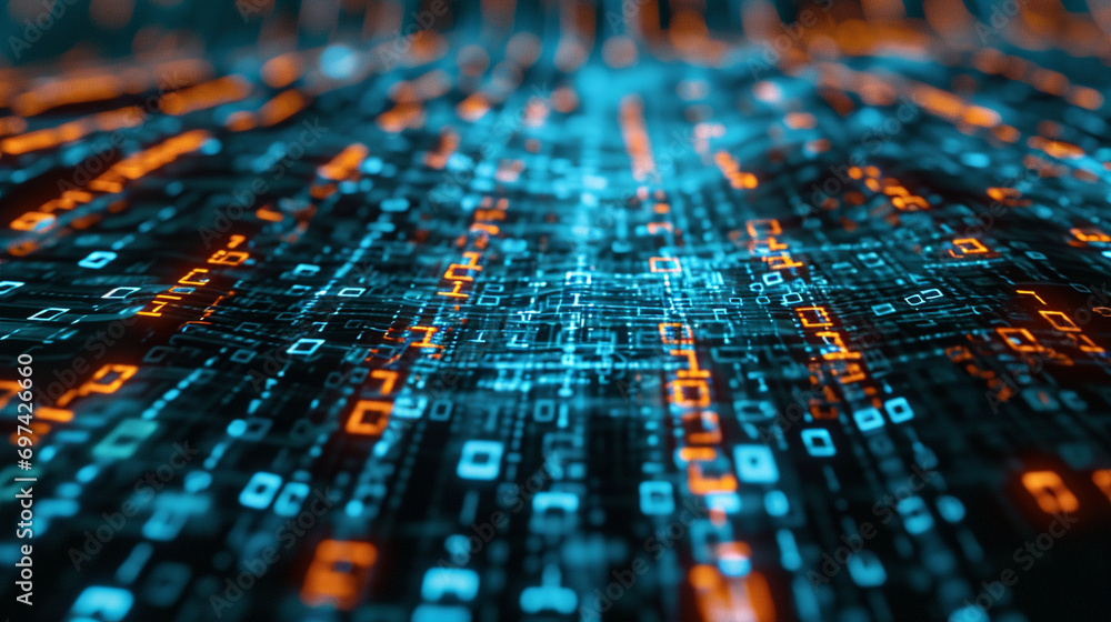 Foto de binary code stream flowing into a digital lock signifying ...