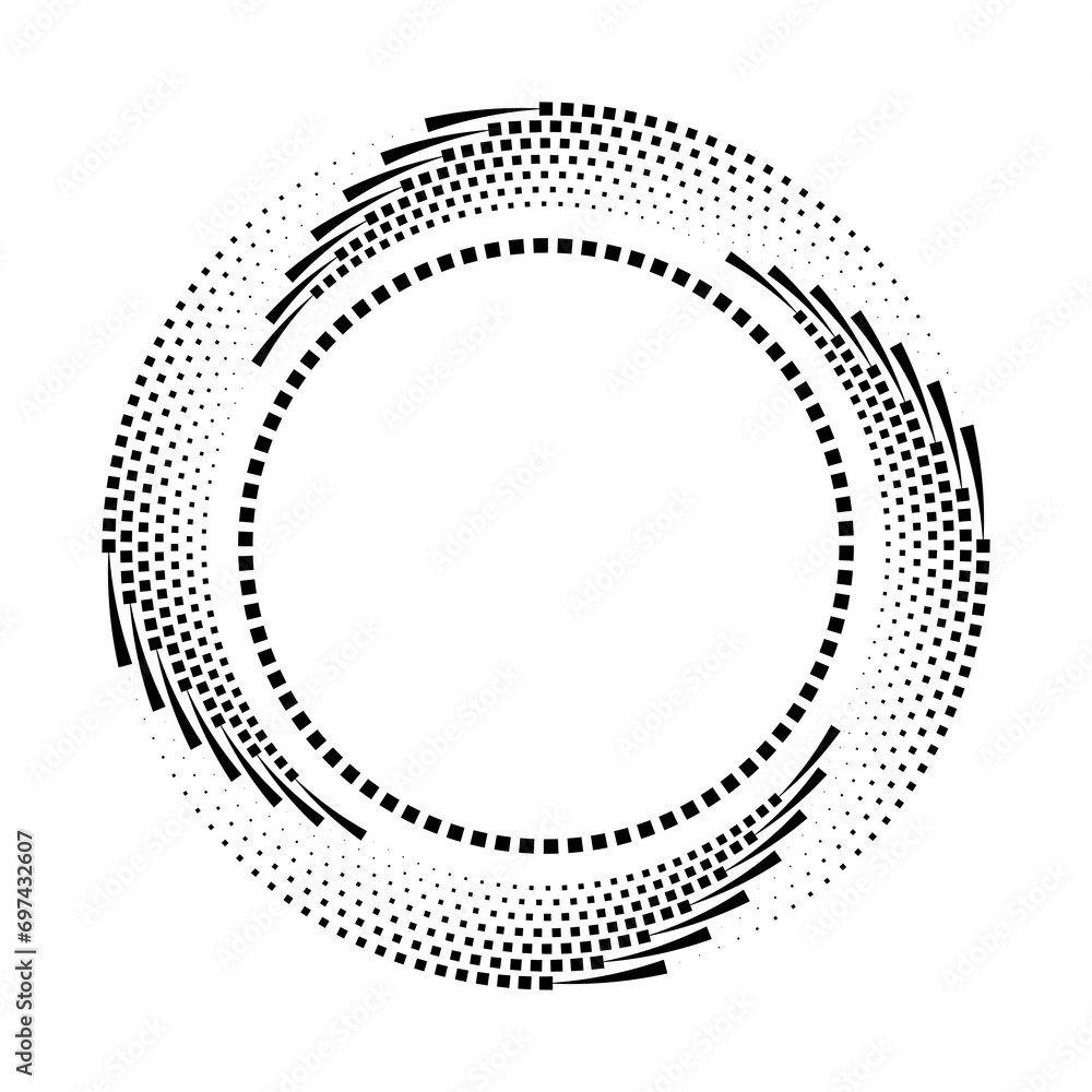Speed black lines and square dots in spiral form. Segmented circle ...