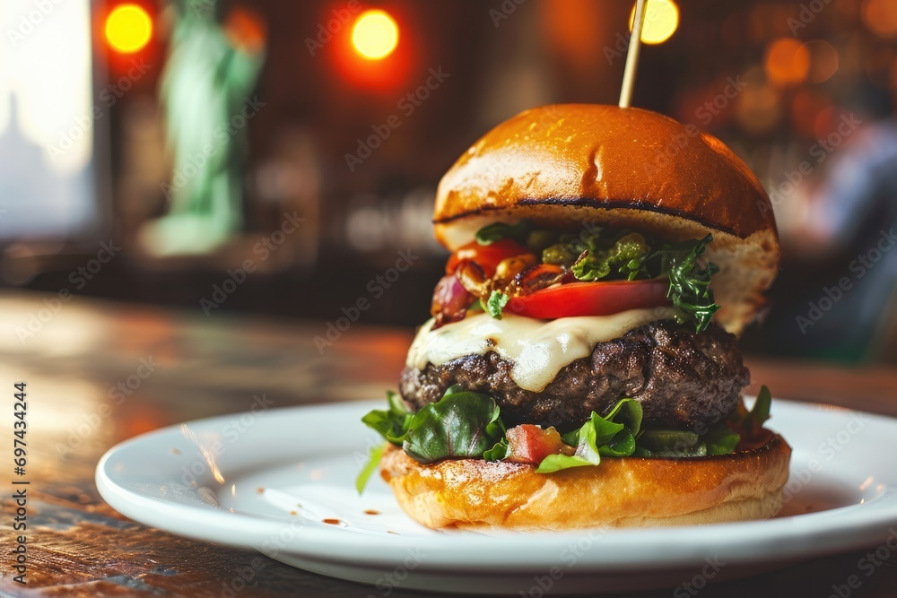 Classic American Burger - Featuring a Grilled Beef Patty, Melted Cheese ...