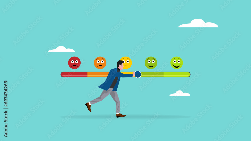 positive feedback illustration with the concept of man trying to push ...