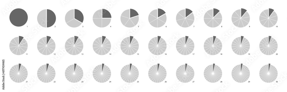 Circle divided into sectors or parts. Pie chart math infographics to ...