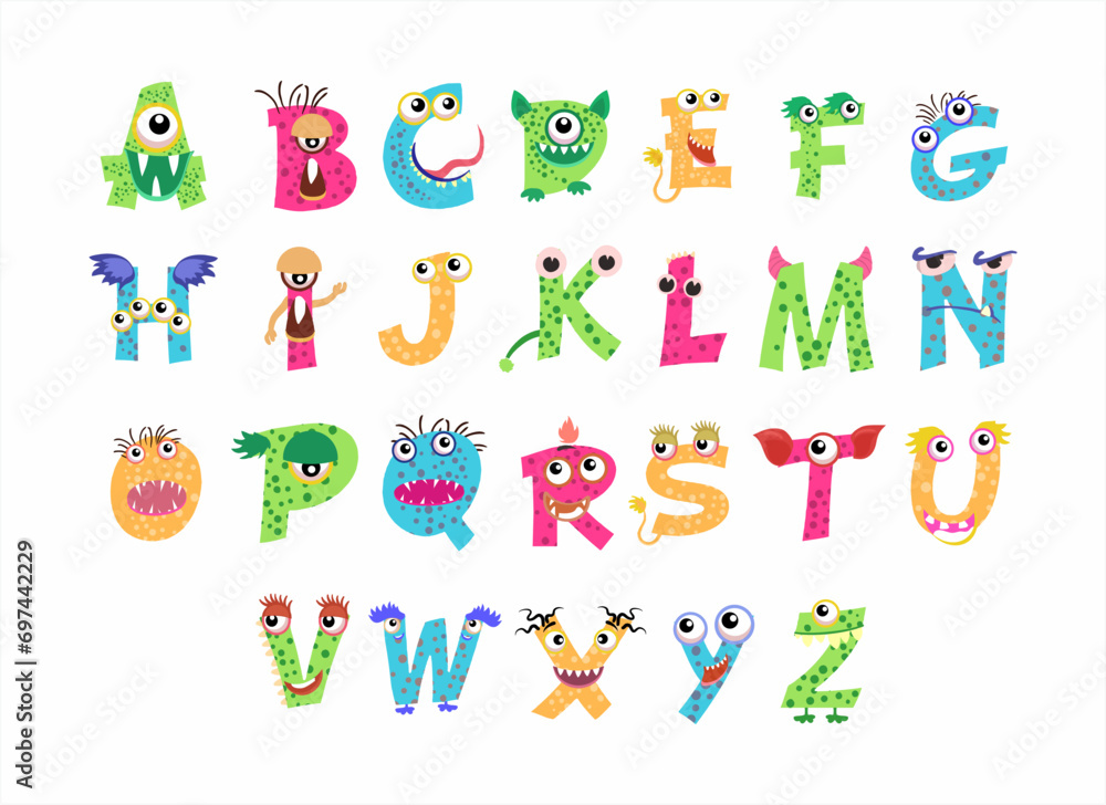 Monster Numbers Alphabet, letters. Monster alphabet. Set of cute ...