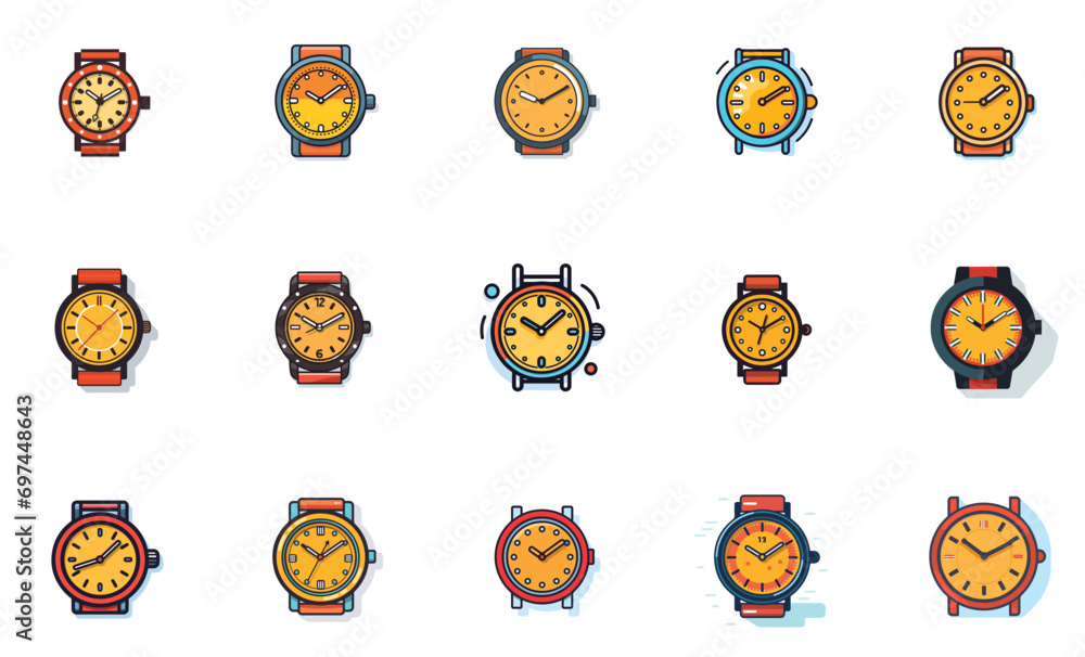 Sets of Illustrations of watch icons with bands. Isolated, icons, watch ...