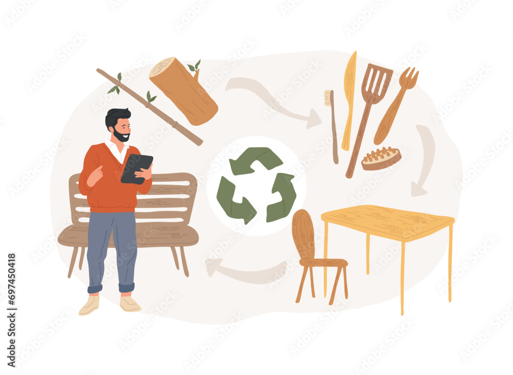 Waste free wood products isolated concept vector illustration. Salvaged ...
