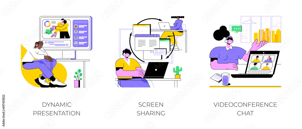 Meeting management isolated cartoon vector illustrations set. Group of ...