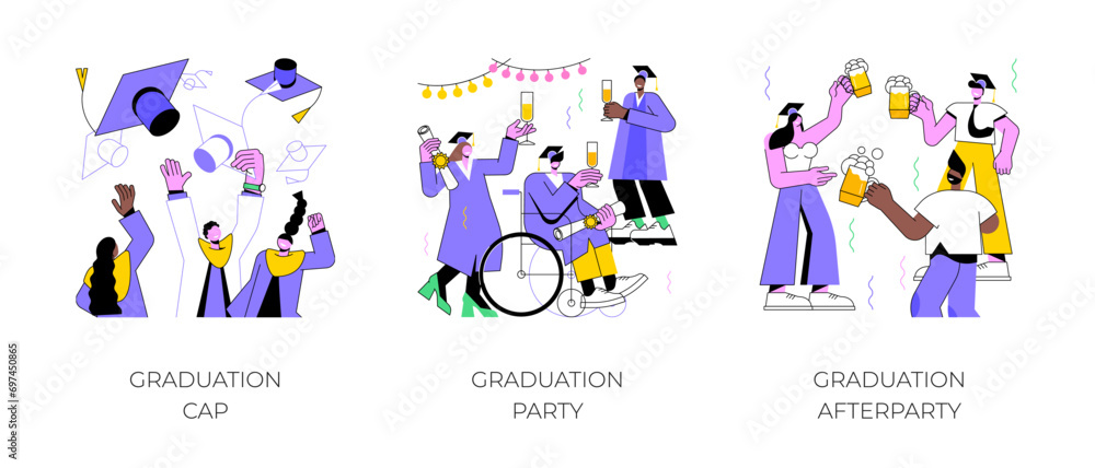 Graduation isolated cartoon vector illustrations set. Group of diverse ...