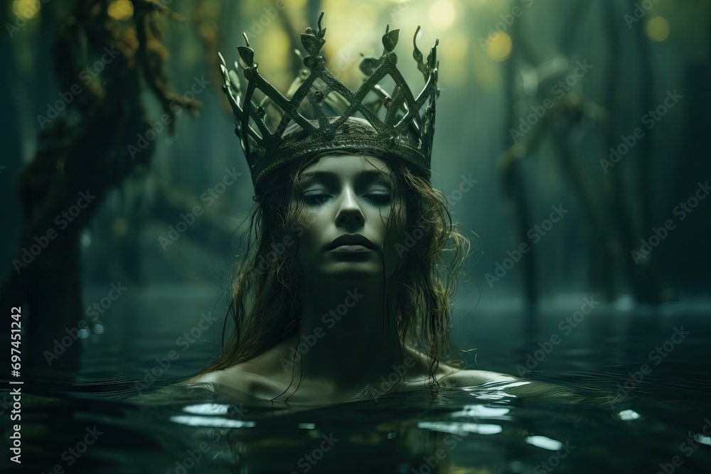 Fantasy woman river nymph, elf princess or mermaid. Princess floats on ...