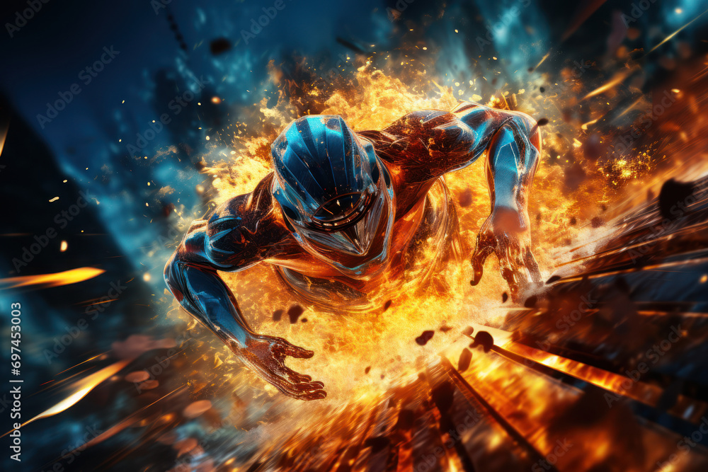 A sprinter exploding out of the starting blocks, depicting the ...