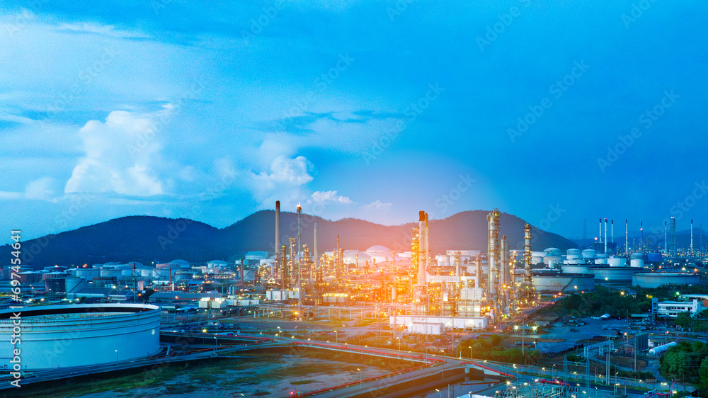 Oil refinery. Aerial view of oil and gas industry refinery ...