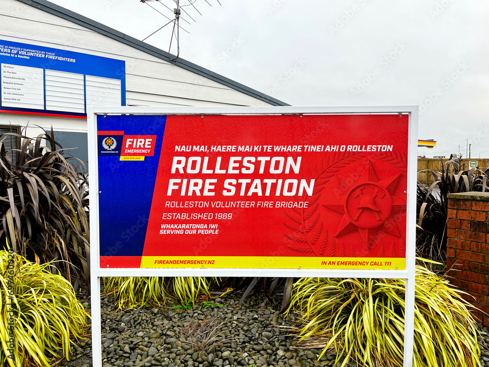 Signboard of Rolleston Fire Station, Rollestone, Cffhristchurch, New ...