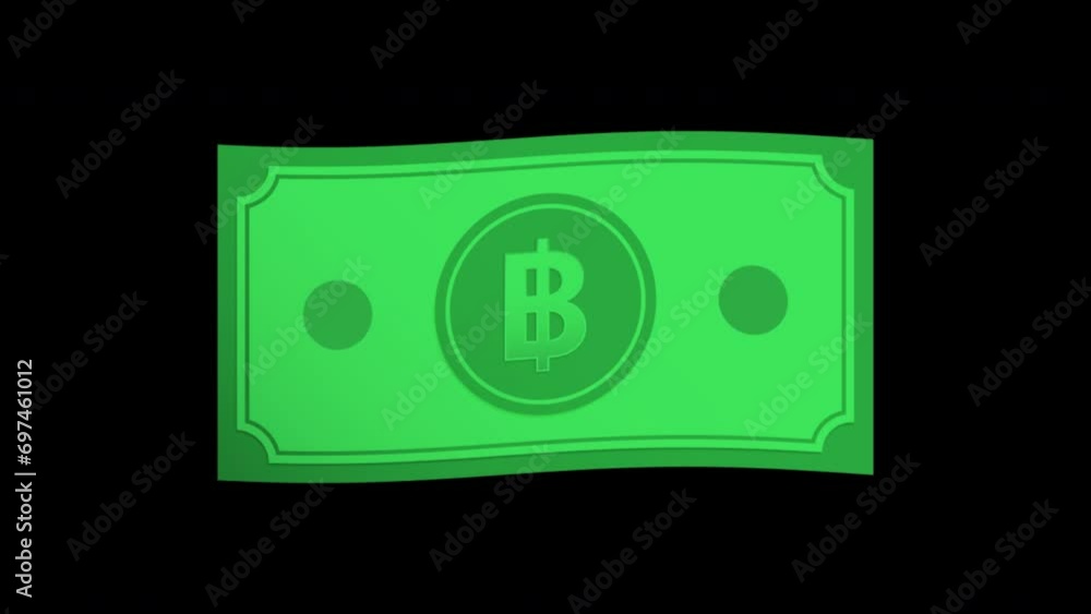 Thailand "Baht" currency banknote waving animation, transparent ...