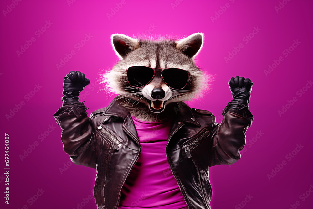 cartoon style picture of an anthropomorphic punk raccoon makes cool ...