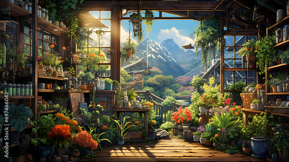 lofi plant garden, anime style Stock Illustration | Adobe Stock