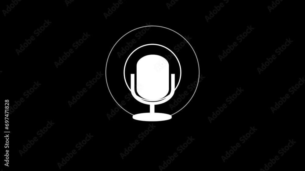 abstract white microphone icon on digital sound animated wave on black ...
