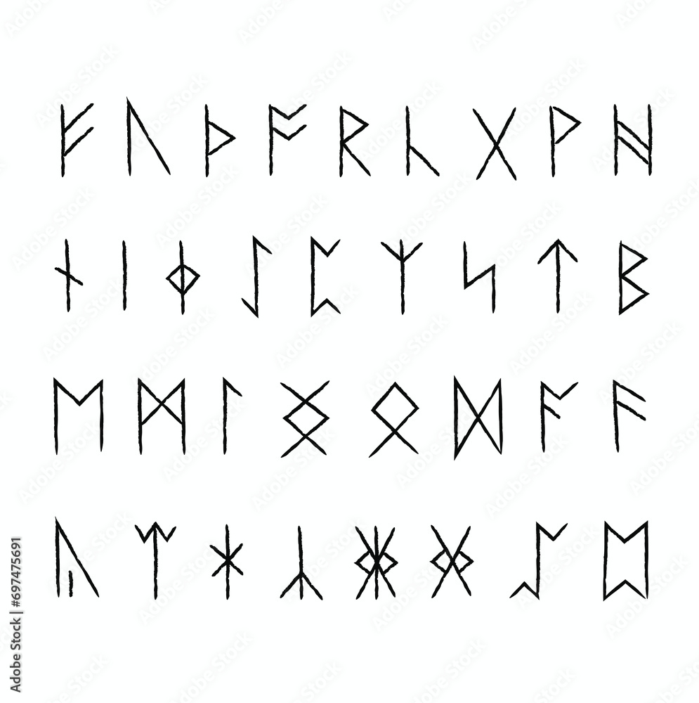 Futhark viking norse. Runic design icons, old mystery sign. Magic ...
