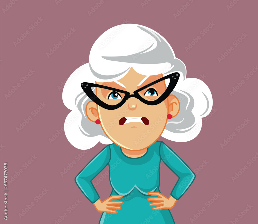 Angry Grandma Feeling Furious Vector Cartoon Character Frustrated ...