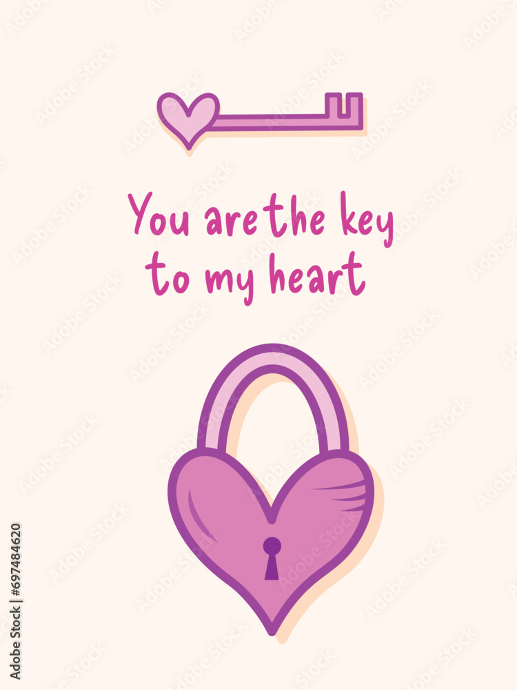 You are the key to my heart with heart padlock and key vector ...