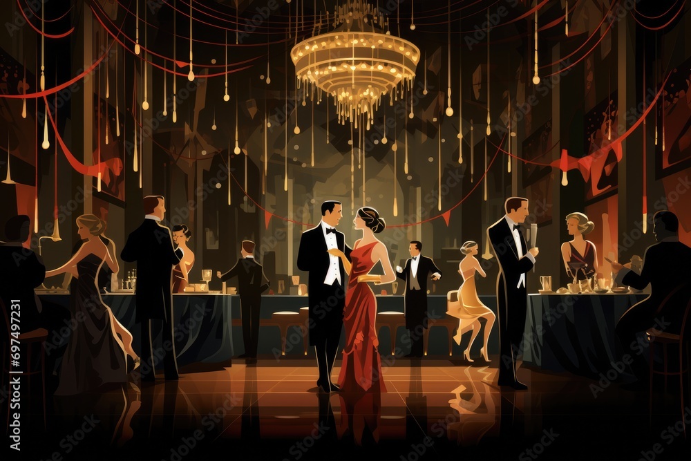 Illustration of a night club interior with people on the background, A ...