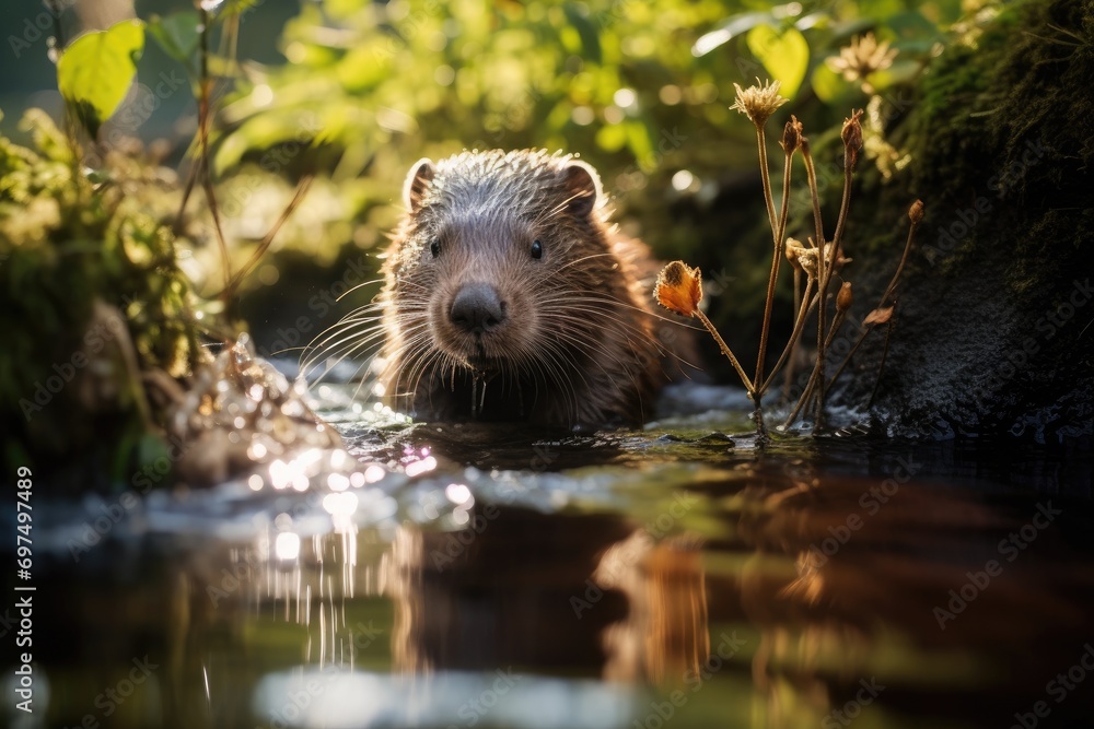 Otter in the water. Wildlife scene from nature series, A beaver working ...