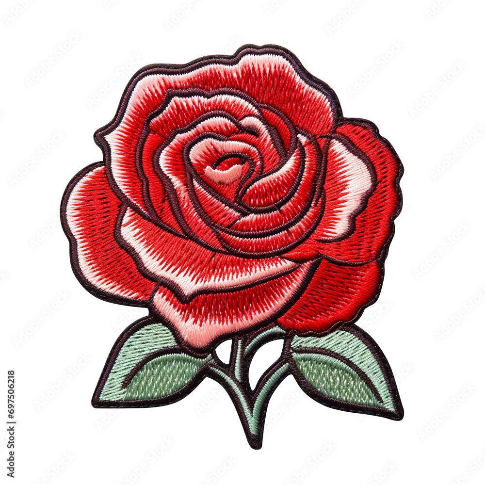 red rose embroidered patch badge isolated on transparent background ...