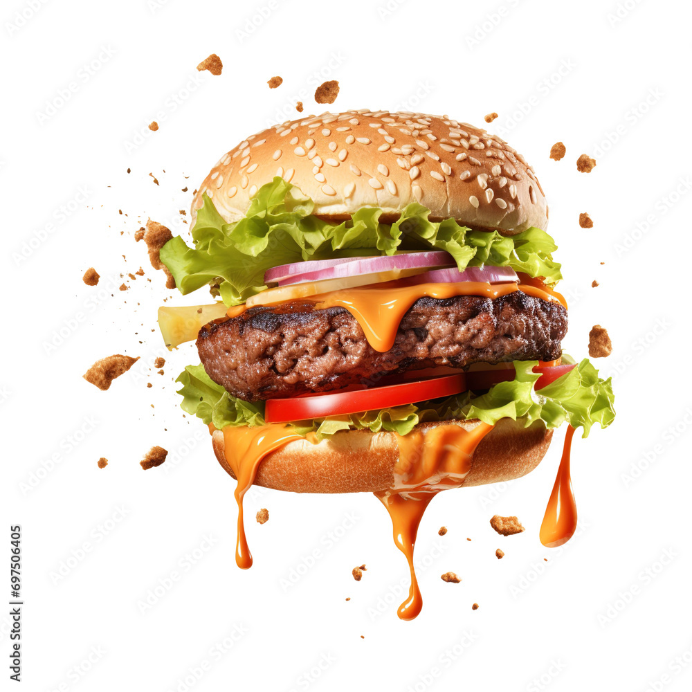 Flying hamburger isolated on transparent background Remove png ...