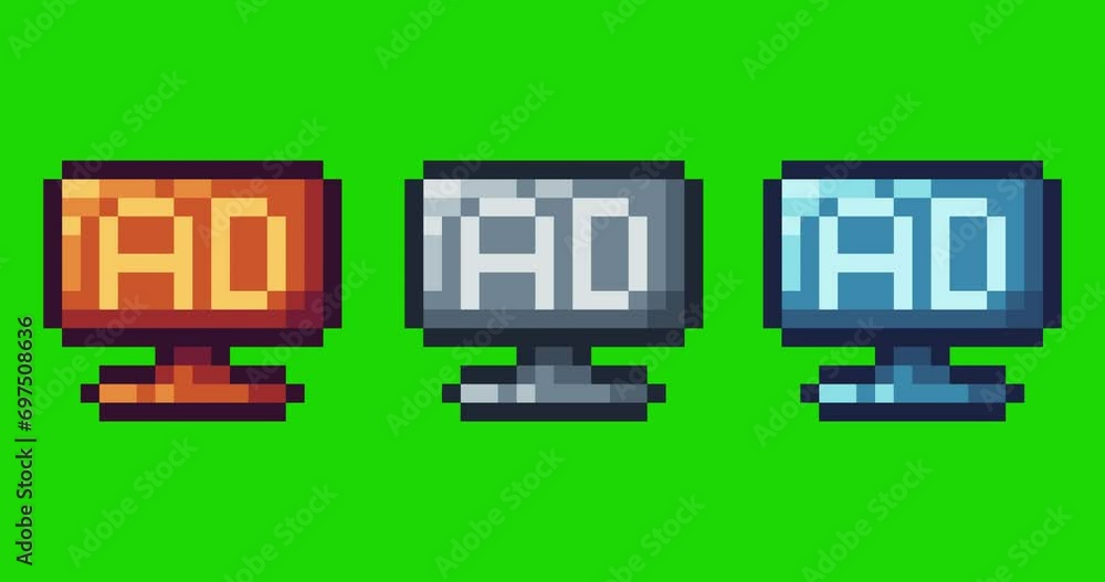 Green screen of monitor , ads monitor icon bits pixel slowly appeared ...