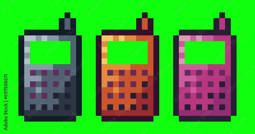 Green screen of old phone, phone icon bits pixel slowly appeared and ...