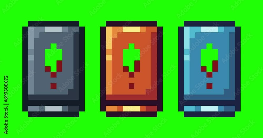 Green screen of exclamation mark , phone icon bits pixel slowly ...