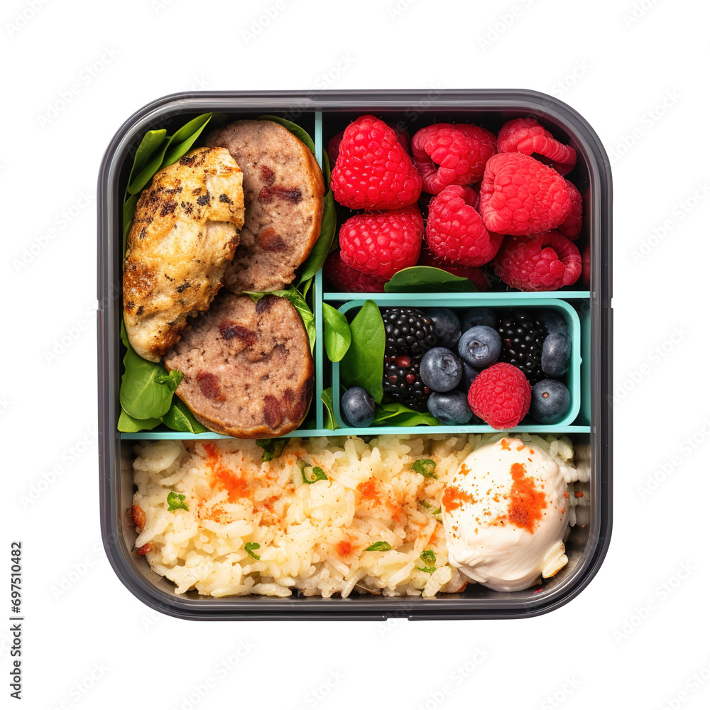 Lunch box with protein overnight oats almond slices mixed berries ...