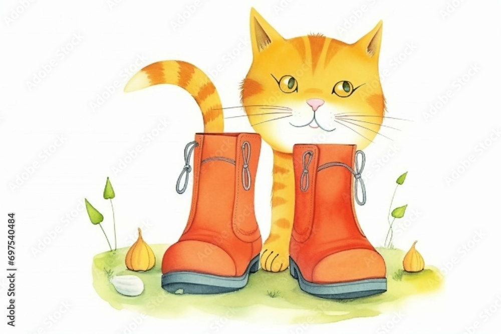Ilustración del cuento infantil del gato con botas. Generative AI Stock ...
