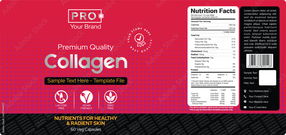 Collagen powder label design, Peptide booster Supplement Powder healthy ...