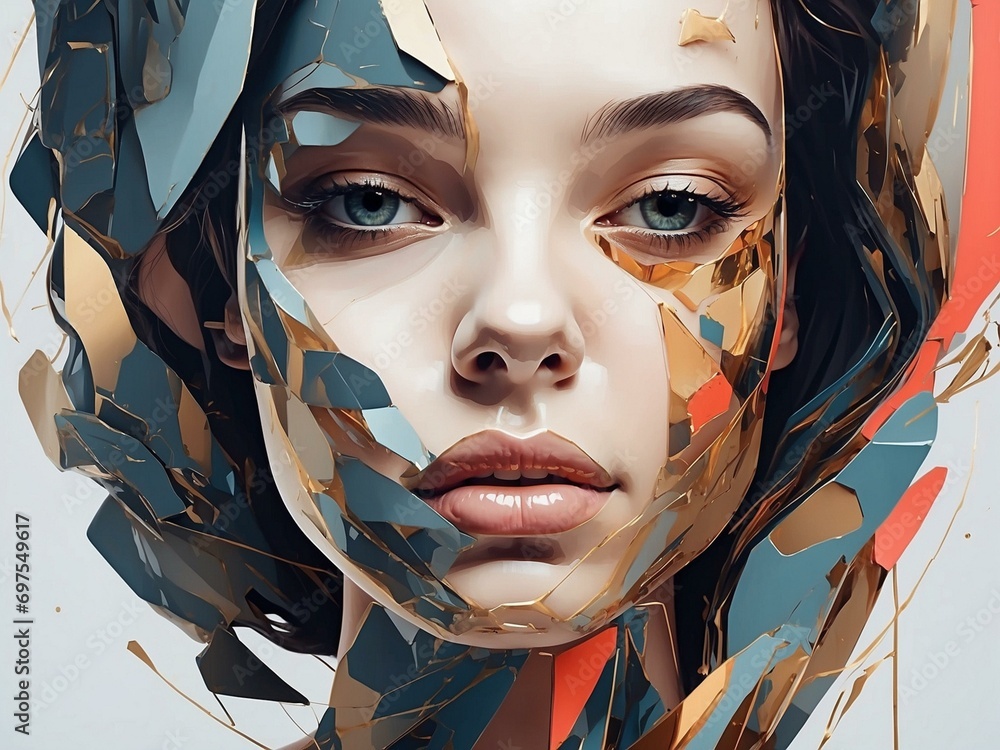 Abstract portrait with distorted facial features and explore ...