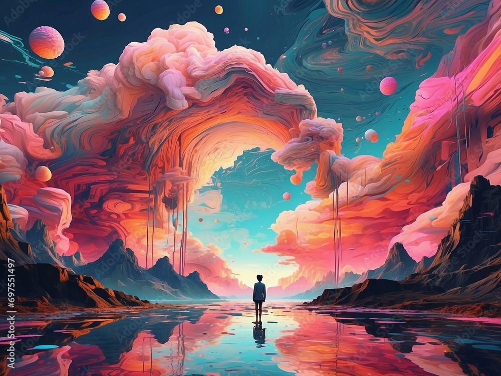 portraying a pixelated dreamscape with surreal elements. Explore pixel ...