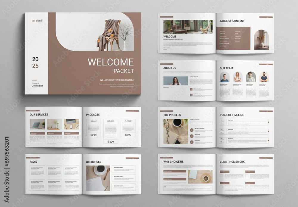 Modelo de Welcome Packet Template Magazine Design Layout Landscape do ...