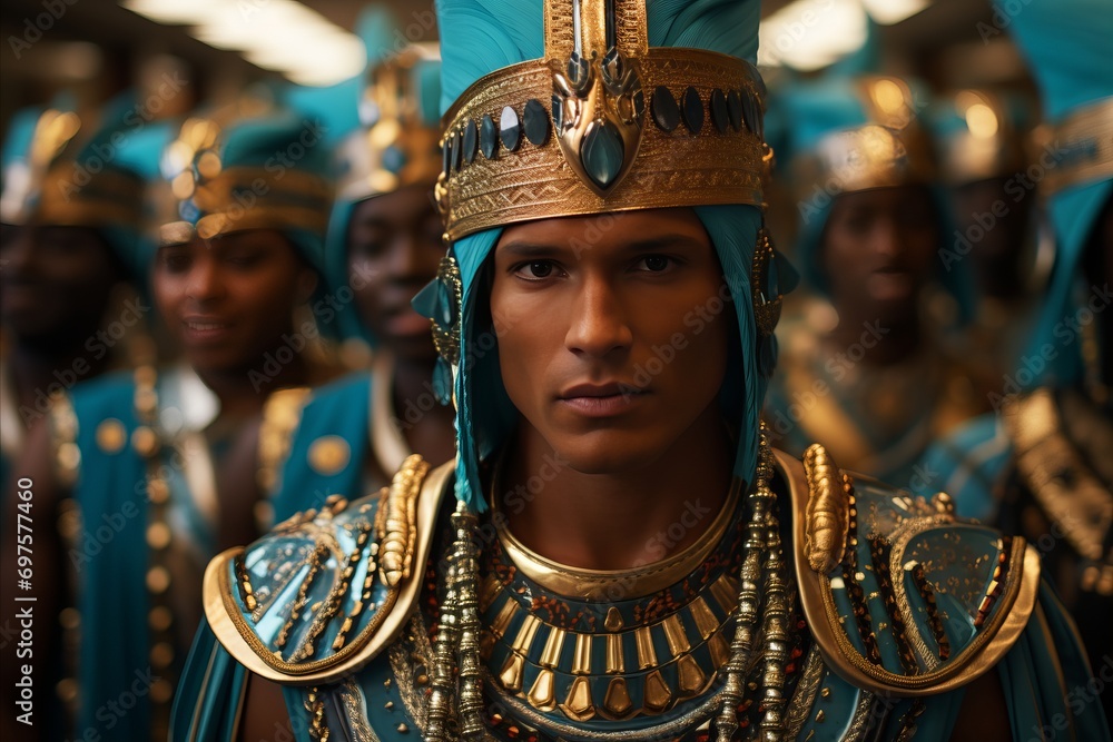 Egyptian Pharaoh Seated on Throne with Attendans and Priests in Ancient ...