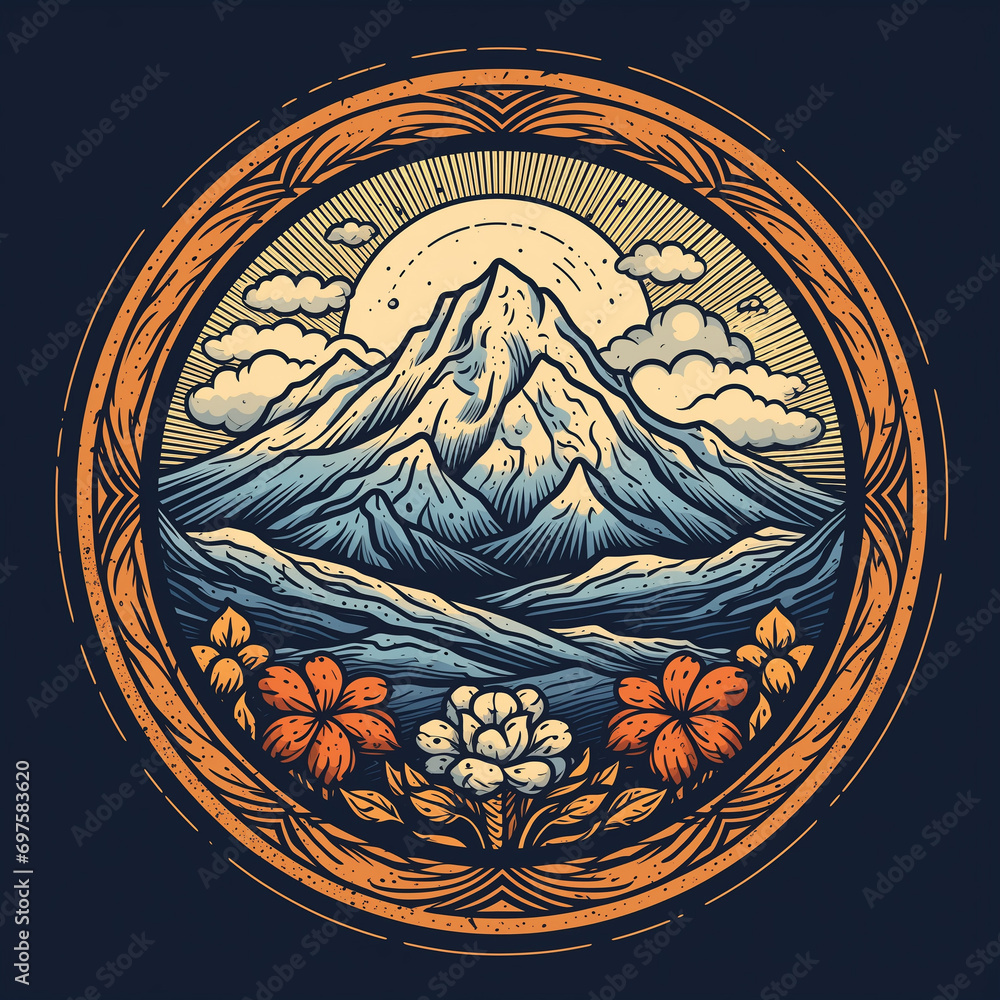 High-Resolution Logo Design: Mountain and Floral Pattern Overlay Stock ...