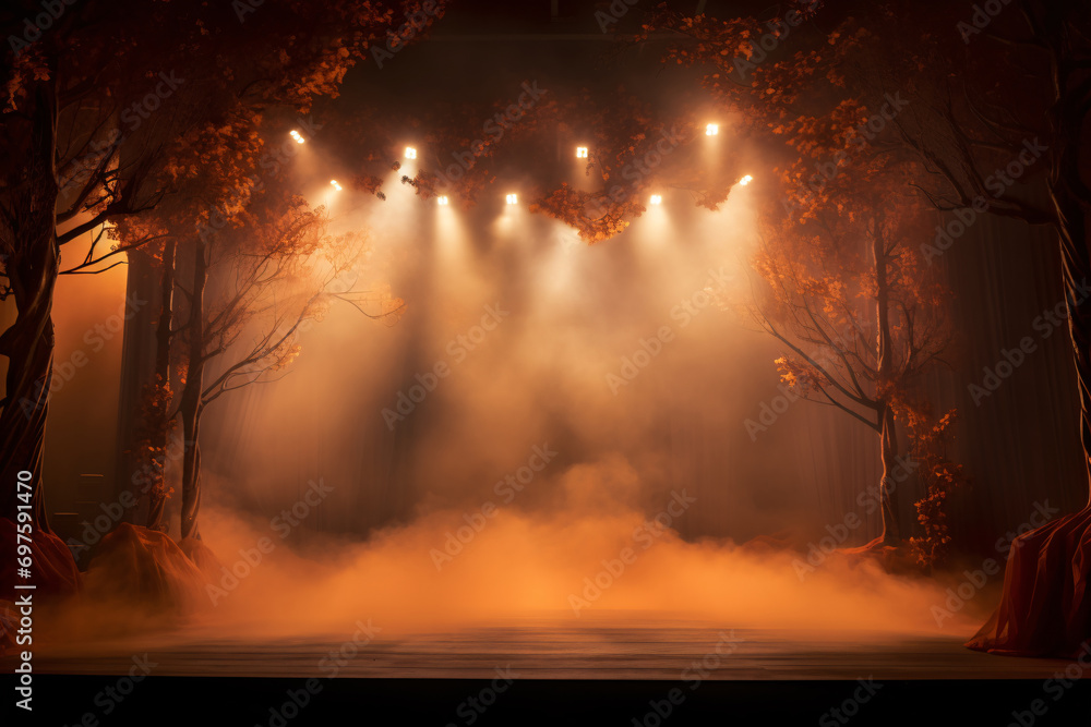 Theater stage light background with spotlight illuminated the stage for ...