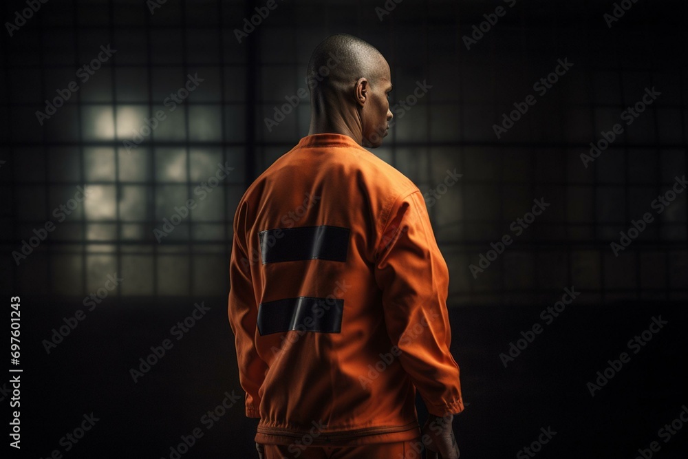 Unrecognizable black prisoner in orange uniform in prison, African ...